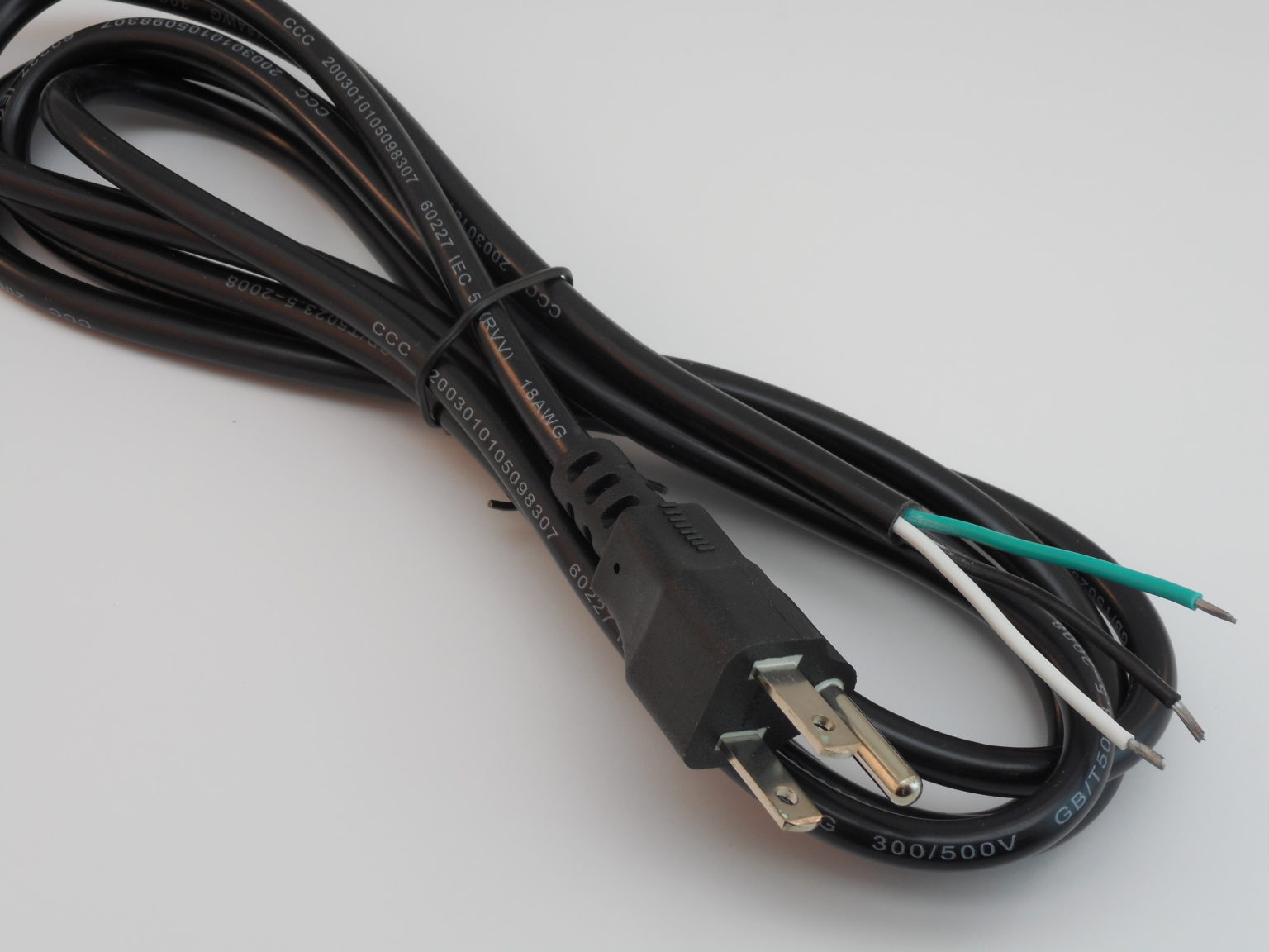 8′ AC Power Line Cord W/Stripped Ends (CS1002) - Arcade Parts and Repair